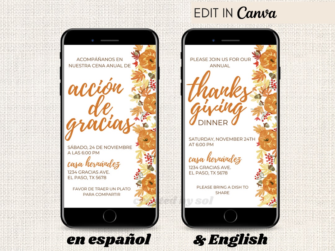 Thanksgiving Dinner Invitation, Spanish Thanksgiving Invite, Invitación ...