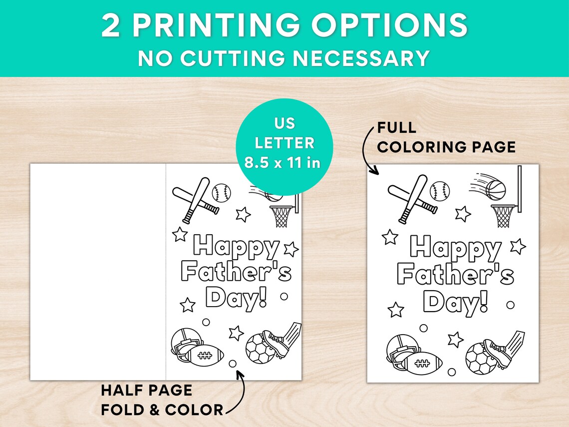 Fathers Day Printable Card, Happy Father's Day for Kids, PDF, Coloring ...