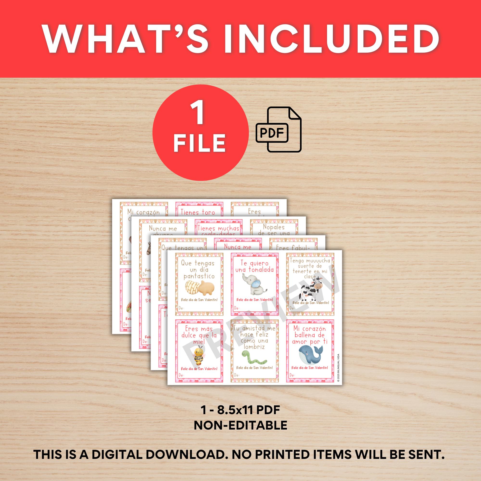 Spanish Valentine's Day Printable Cards, Valentine Watercolor Cards ...