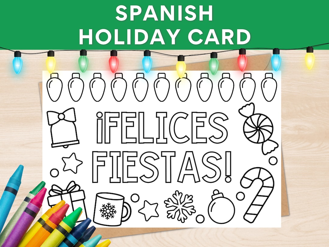 Spanish Holiday Teacher Coloring Card Printable, Teacher Christmas Card ...