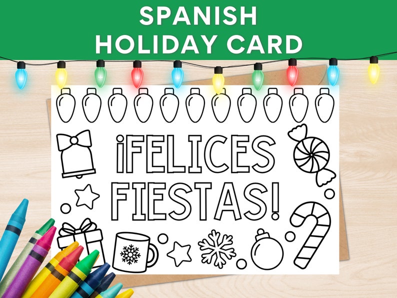 Spanish Holiday Teacher Coloring Card Printable, Teacher Christmas Card ...