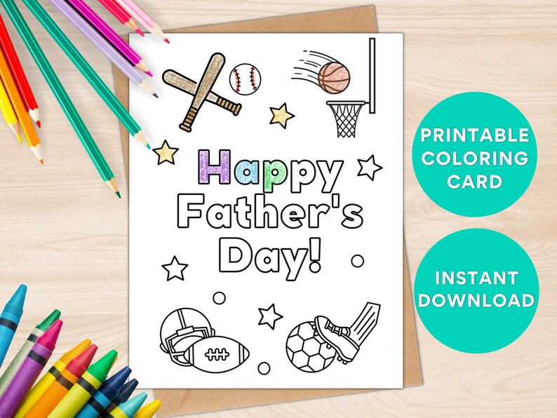 Fathers Day Printable Card, Happy Father's Day for Kids, PDF, Coloring ...