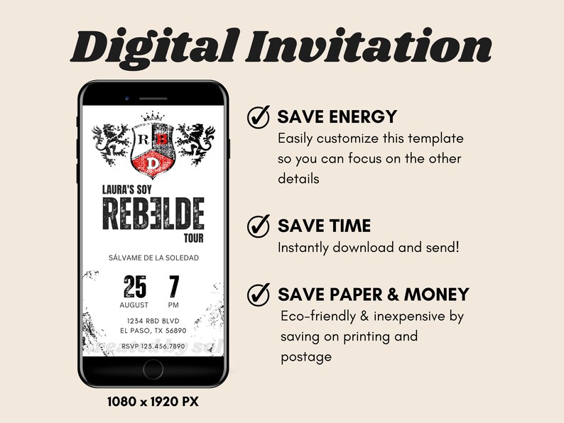 Rebelde Birthday Party Invitation, RBD Party Invite, RBD Tour 2023 ...