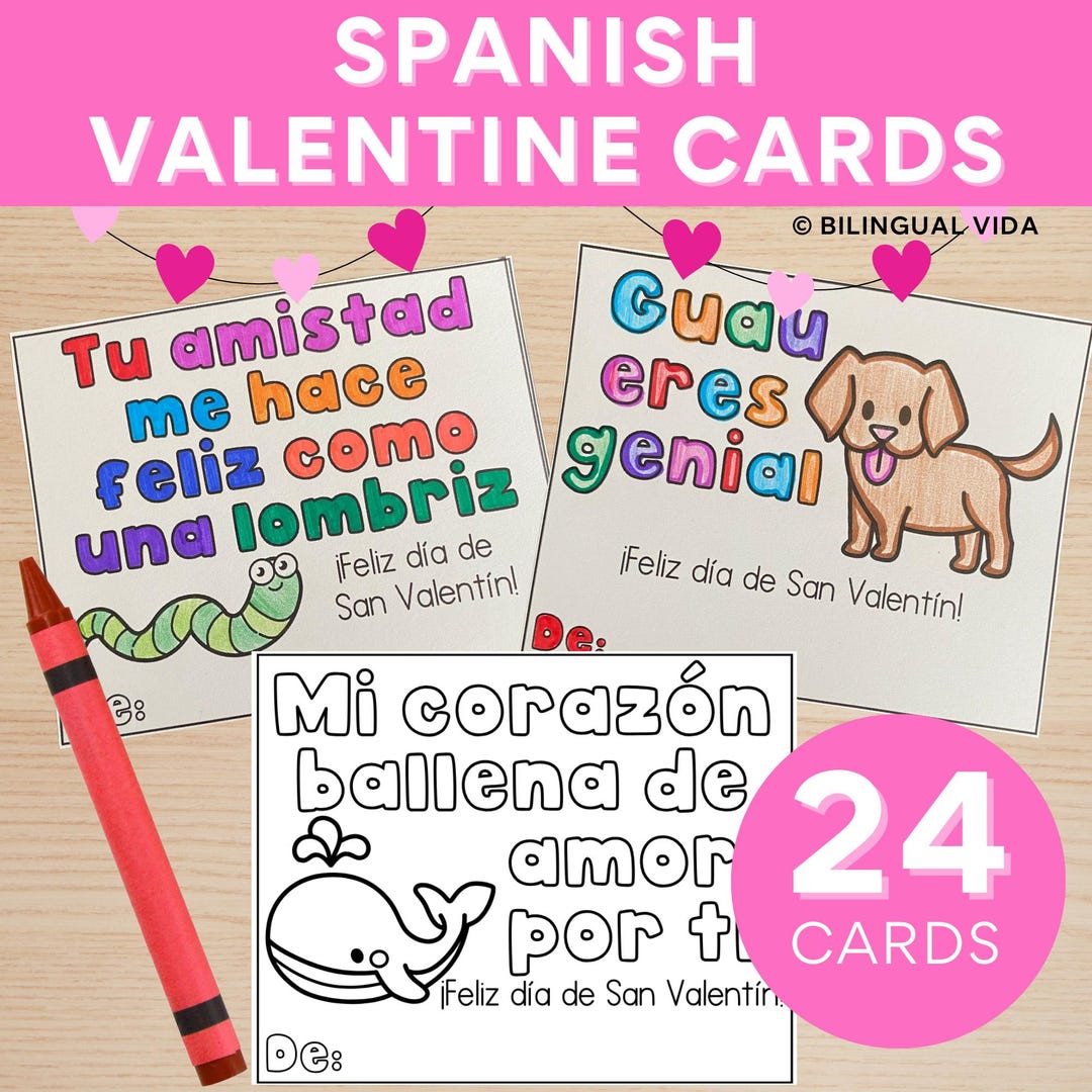 Spanish Valentine's Day Printable Cards, Valentine Coloring Cards ...