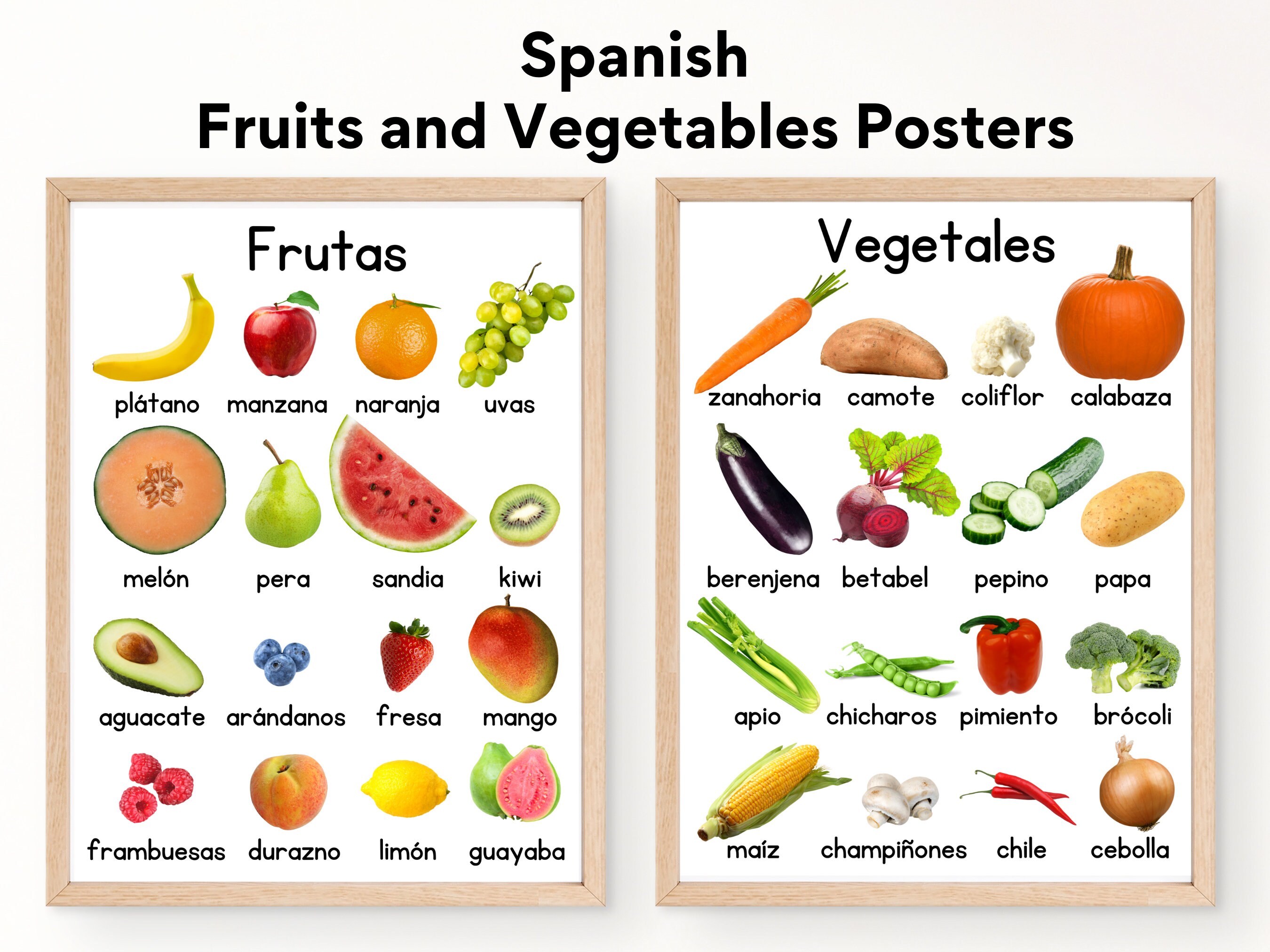 Educational Spanish Fruits And Vegetables Posters Food Montessori