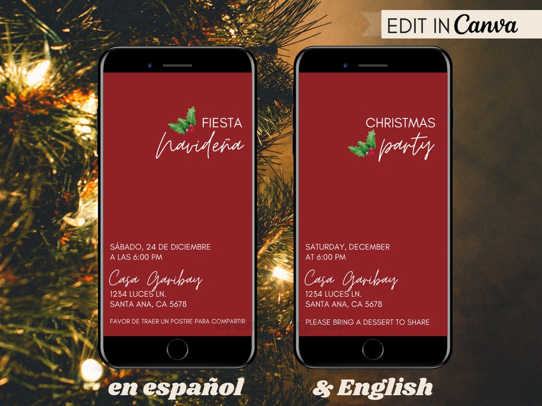 Christmas Party Invitation, Spanish Christmas Invite, Bilingual Christmas Invitation, Invitación ...