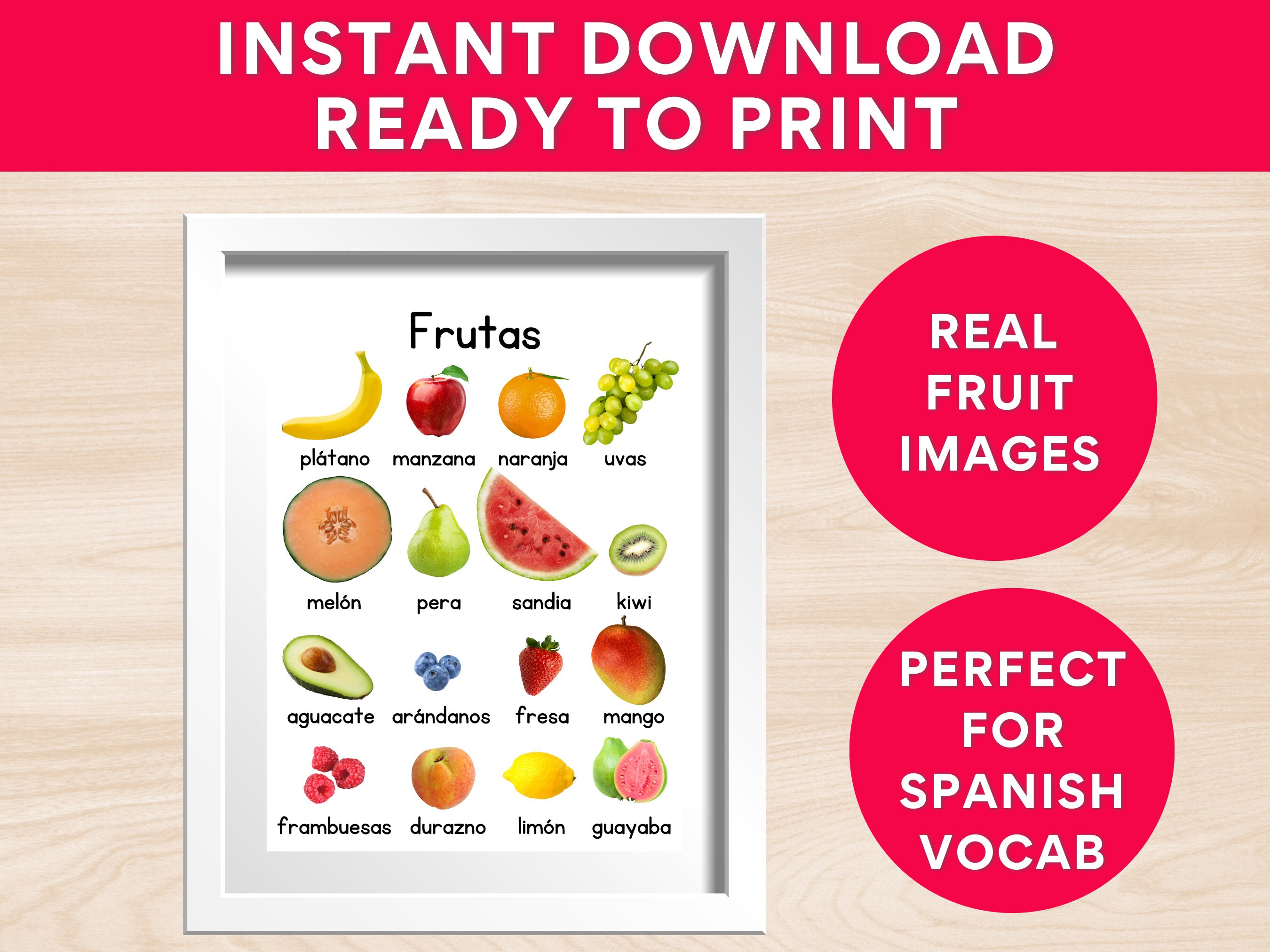 Spanish Educational Fruits Poster, Food Montessori, Bilingual ...
