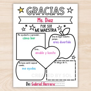 SPANISH Teacher Appreciation Printable End of Year Appreciation Gift Thank You Teacher Gifts ...