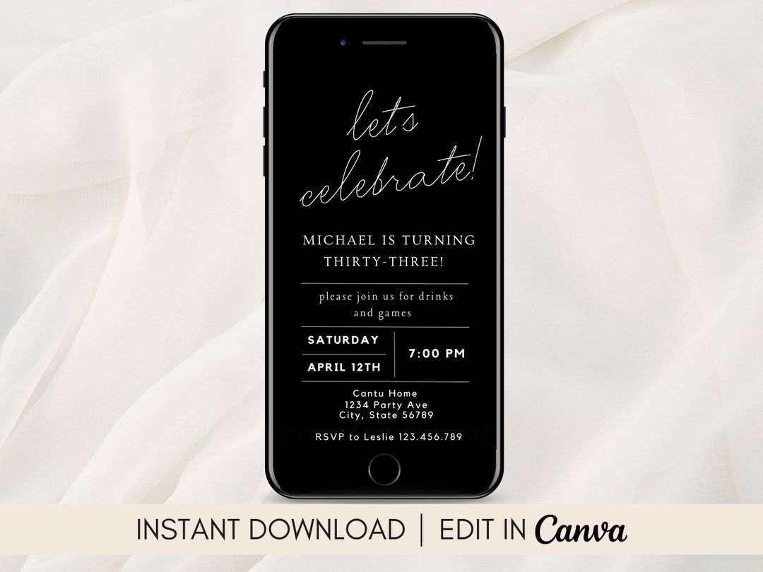 Minimal Party Digital Invitation Template, Simple Modern Birthday ...