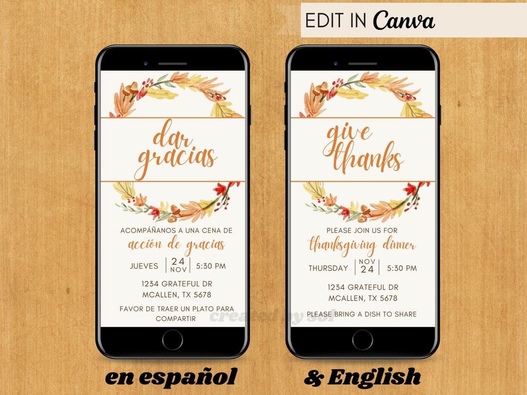 Thanksgiving Dinner Invitation, Spanish Thanksgiving Invite, Invitación ...