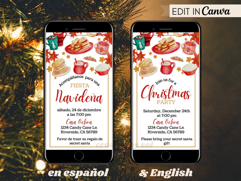 Spanish Christmas Party Invitation, Invitacion Digital Fiesta De ...