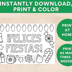Spanish Holiday Teacher Coloring Card Printable, Teacher Christmas Card ...