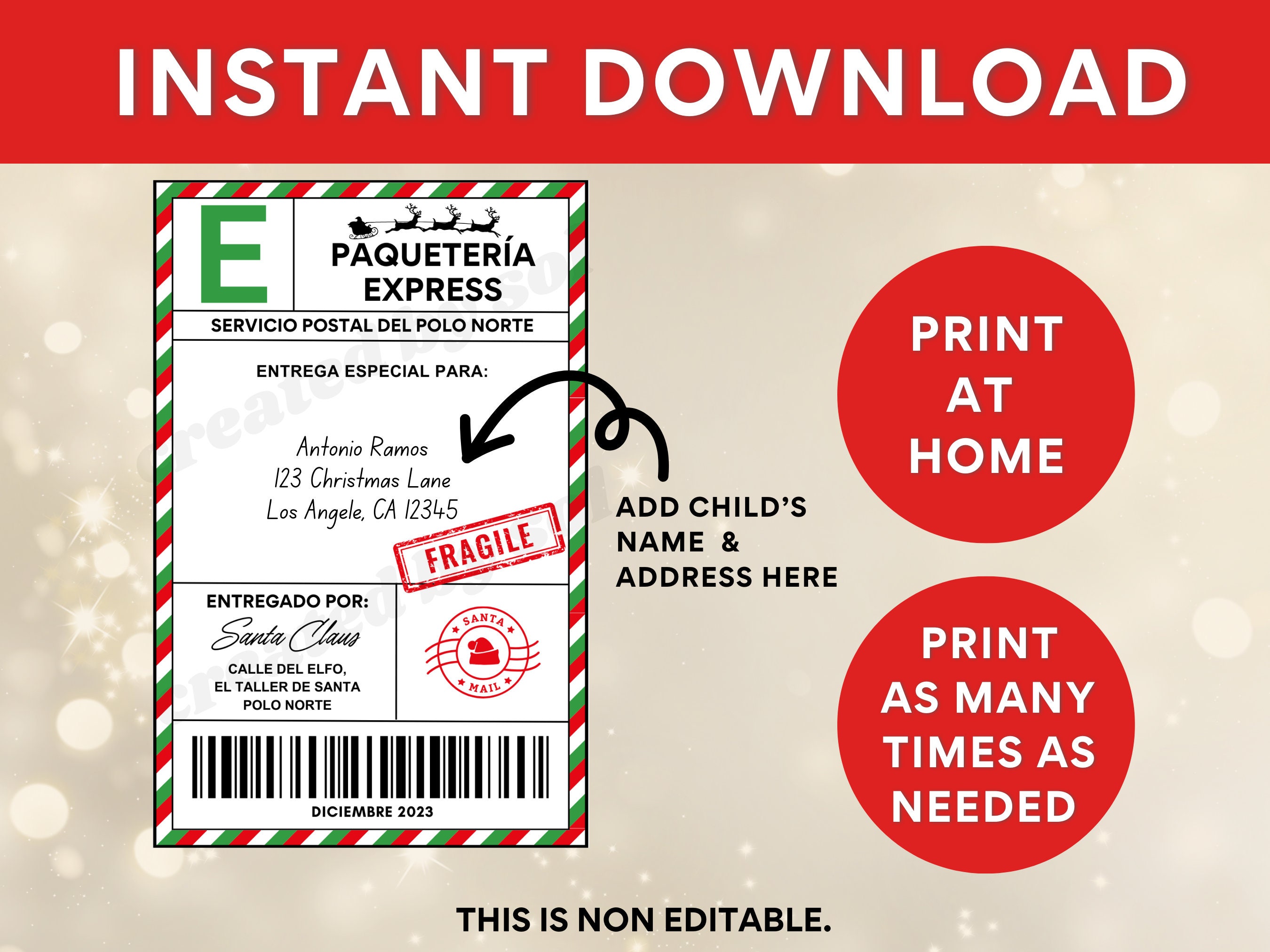 Spanish Elf Shipping Label Printable Christmas Elf Label - Etsy