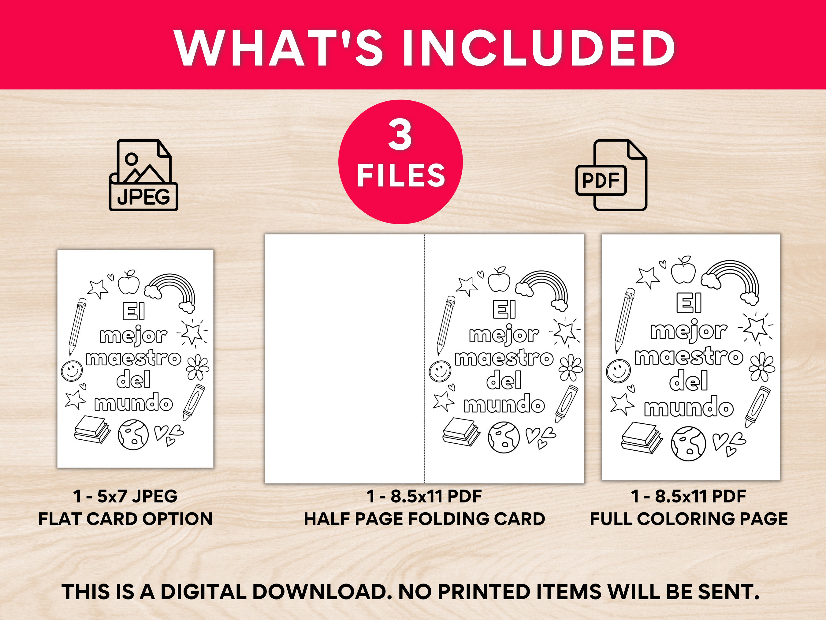 Spanish Printable Teacher Appreciation Gift Coloring Card, Colorable ...