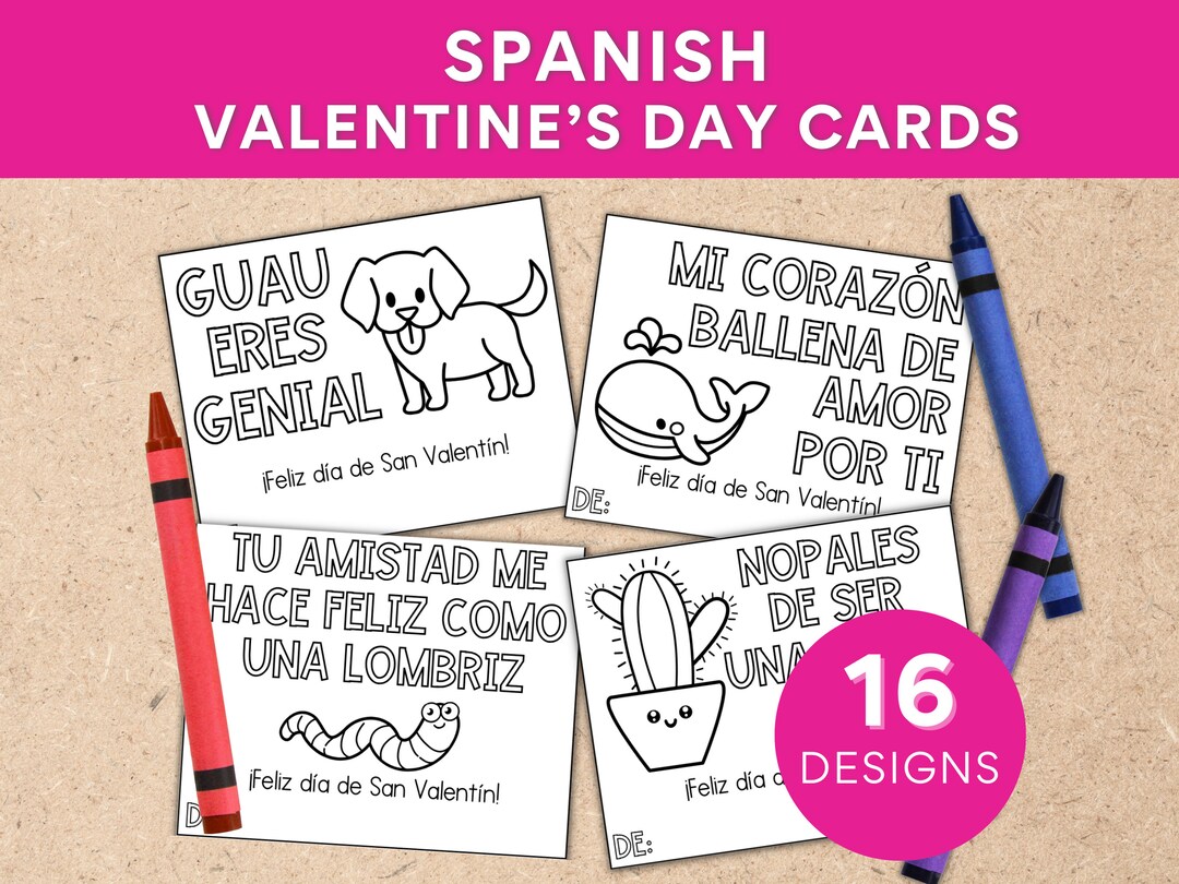 Spanish Valentine's Day Printable Cards, Valentine Coloring Cards ...