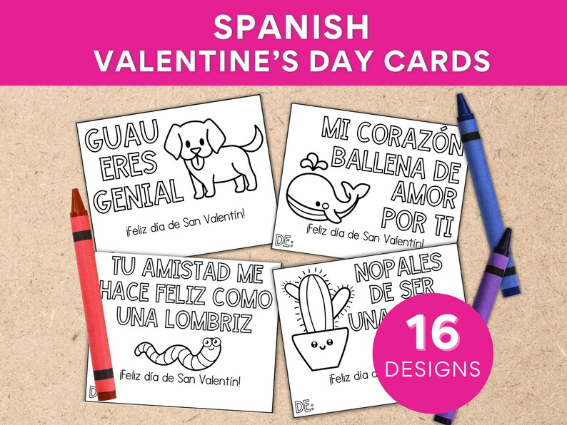 Spanish Valentine's Day Printable Cards, Valentine Coloring Cards ...