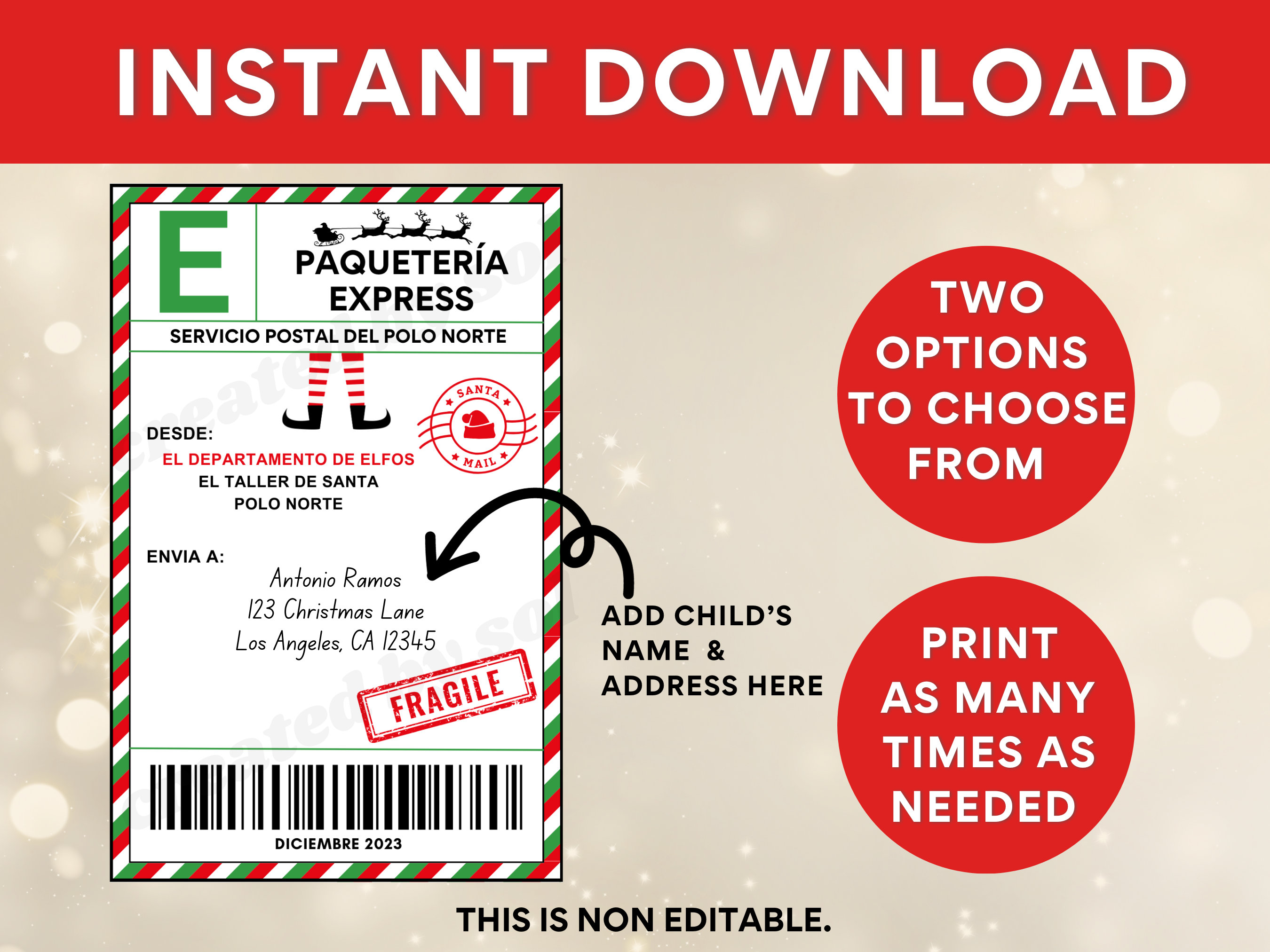 Spanish Printable Christmas Elf Label, Elf Shipping Label, Santa ...