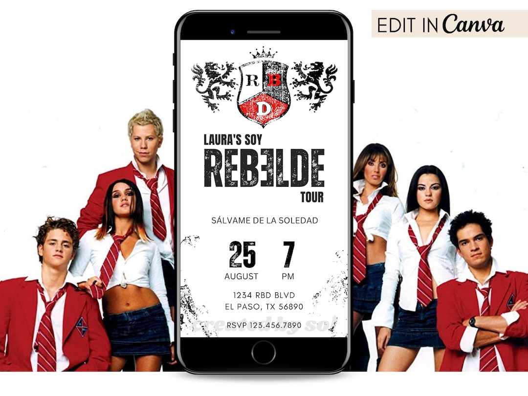 Rebelde Birthday Party Invitation, RBD Party Invite, RBD Tour 2023, Invitación De Rebelde De ...