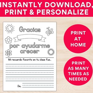 SPANISH Teacher Appreciation Coloring Page Printable, Teacher Thank You ...