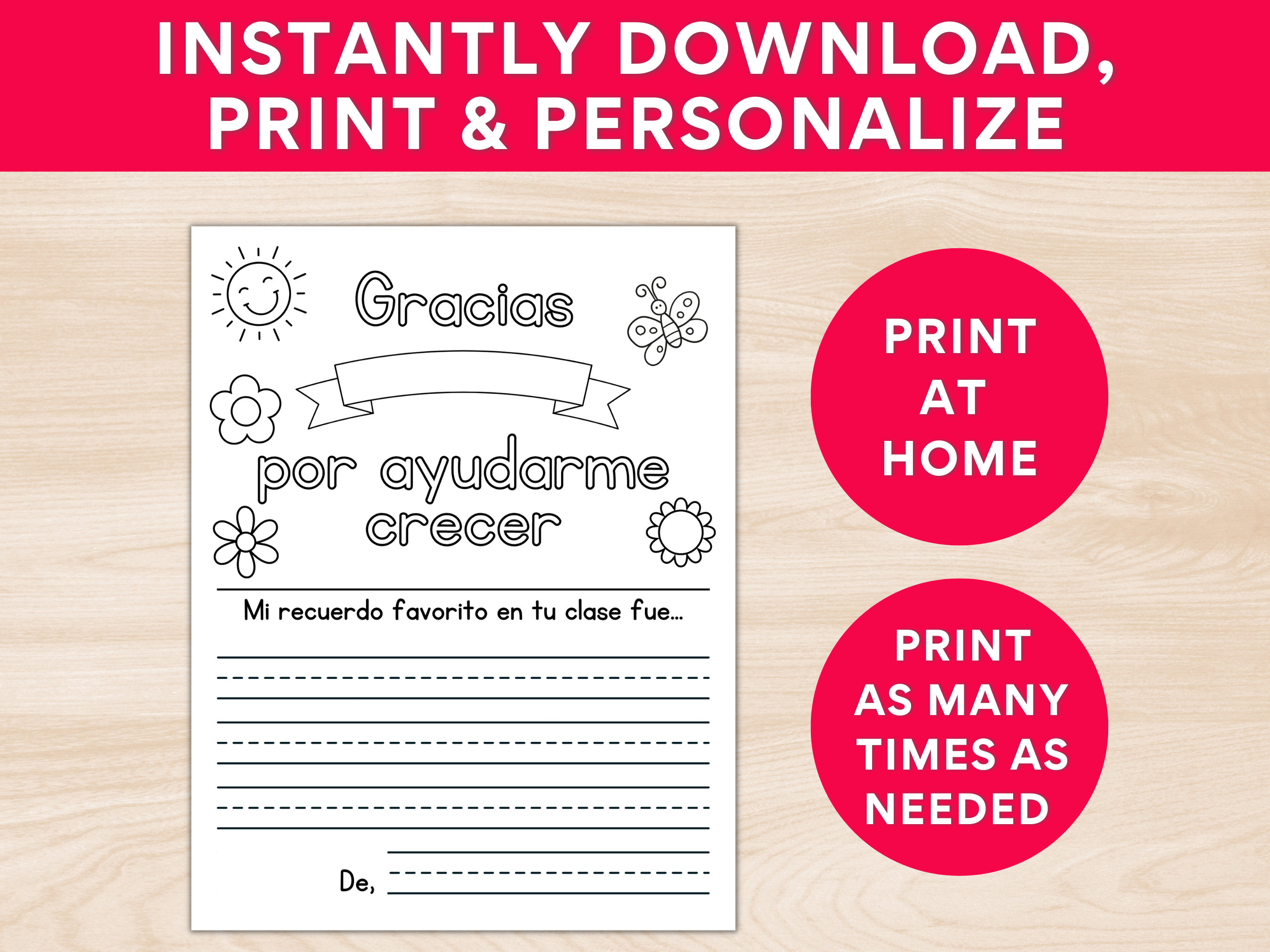 SPANISH Teacher Appreciation Coloring Page Printable, Teacher Thank You ...