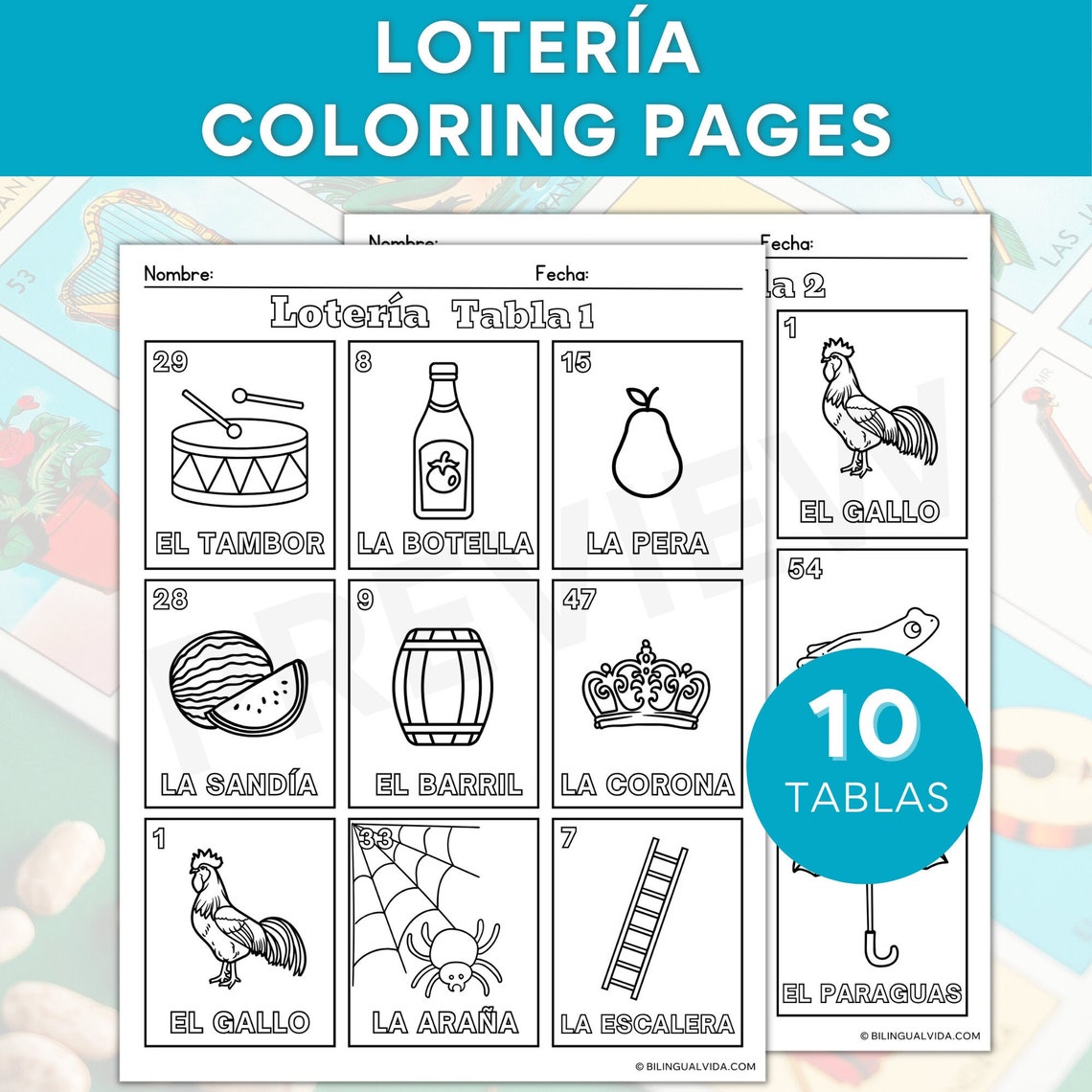 Loteria Coloring Pages, Spanish Lotería Mexican Game Kid-friendly ...