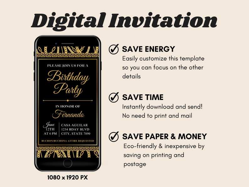 Buchon Birthday, Buchona Party Theme Invite, Belico Belica Party, Gold ...