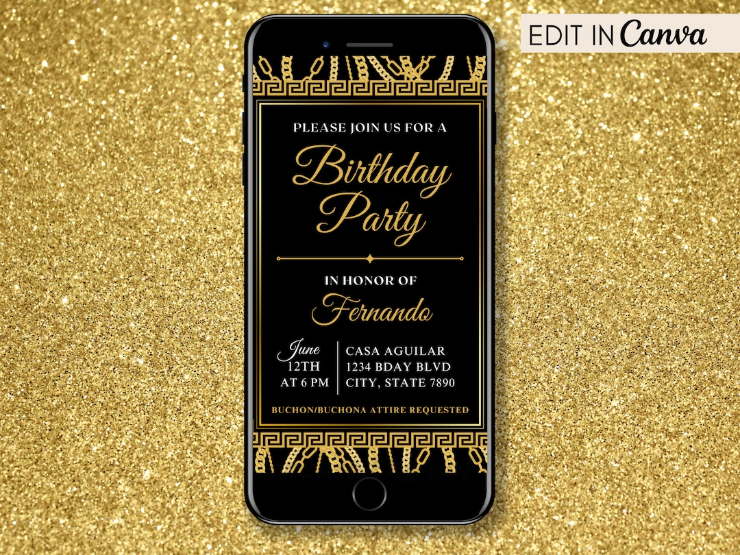 Buchon Birthday, Buchona Party Theme Invite, Belico Belica Party, Gold ...