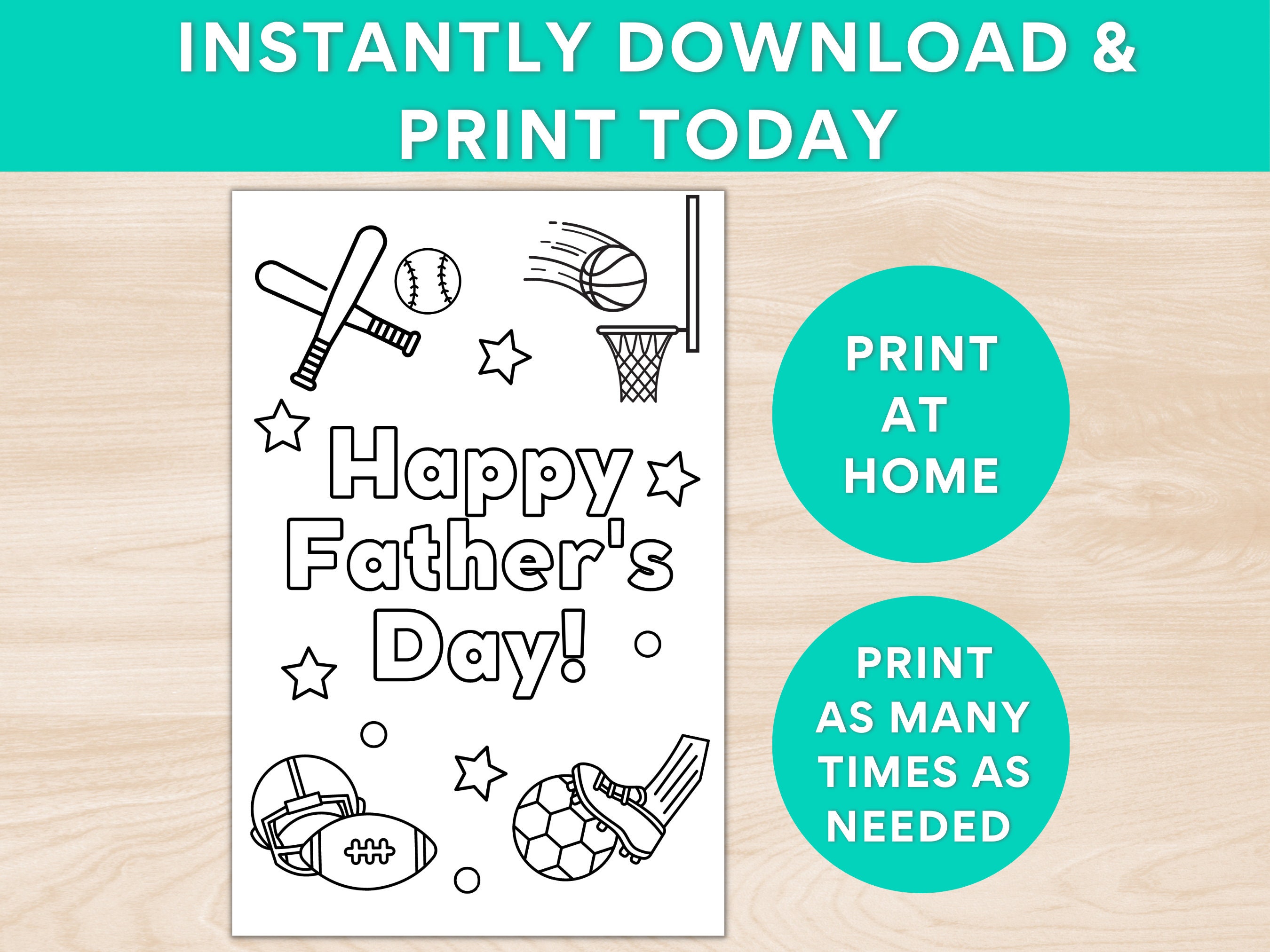 Fathers Day Printable Card, Happy Father's Day for Kids, PDF, Coloring ...