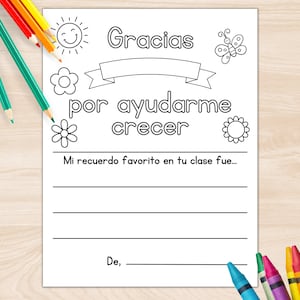 SPANISH Teacher Appreciation Coloring Page Printable, Teacher Thank You Card, End of Year Gift ...