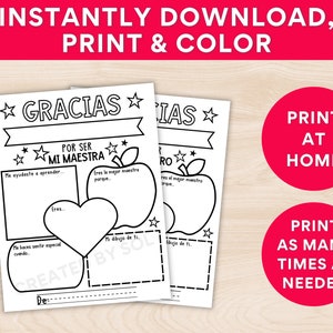 SPANISH Teacher Appreciation Printable End of Year Appreciation Gift Thank You Teacher Gifts ...
