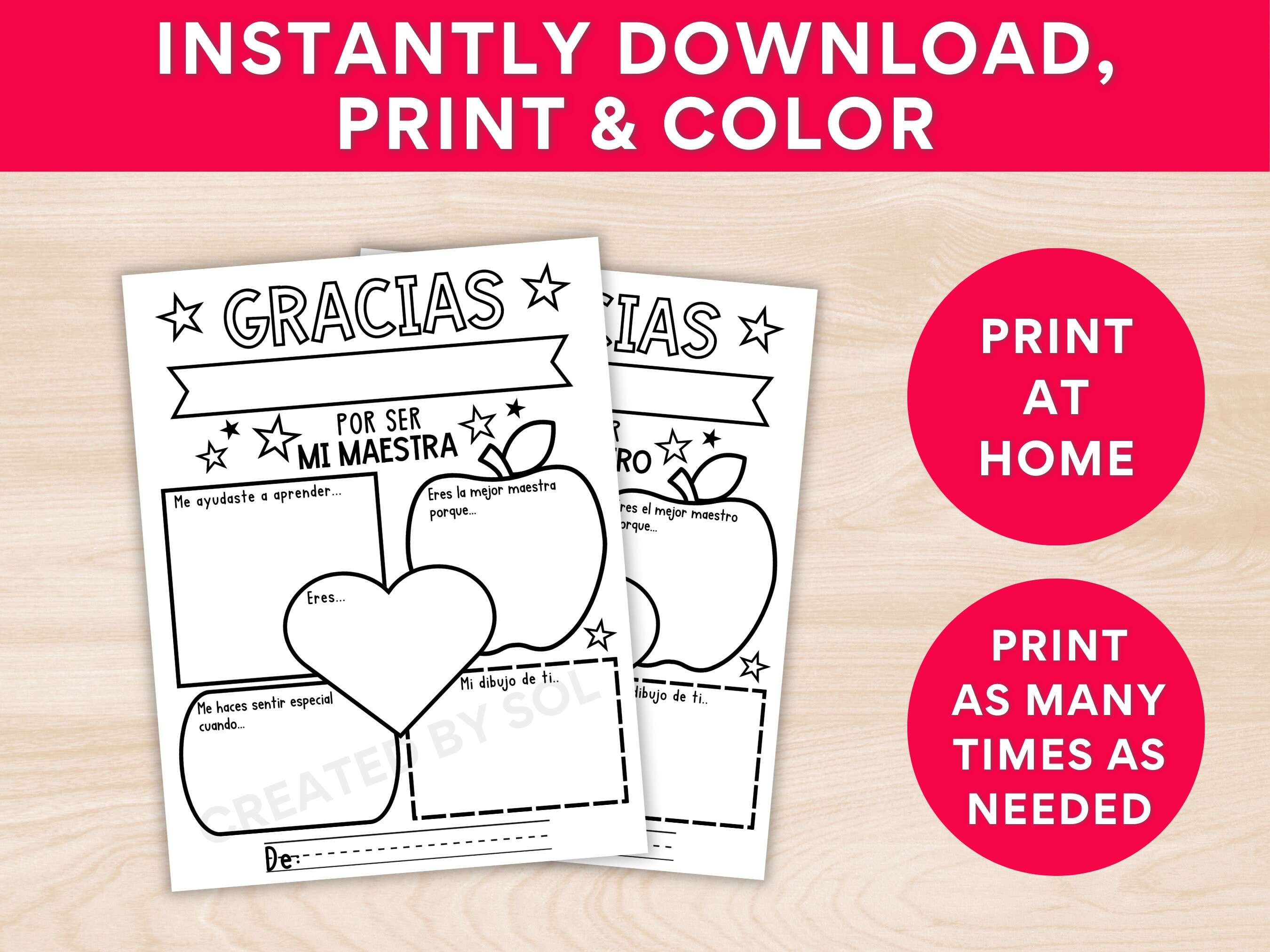 SPANISH Teacher Appreciation Printable Teacher Appreciation Week Gift ...