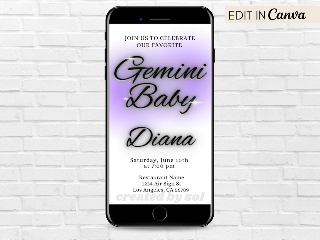 Gemini Season Birthday Digital Invitation Gemini Zodiac - Etsy