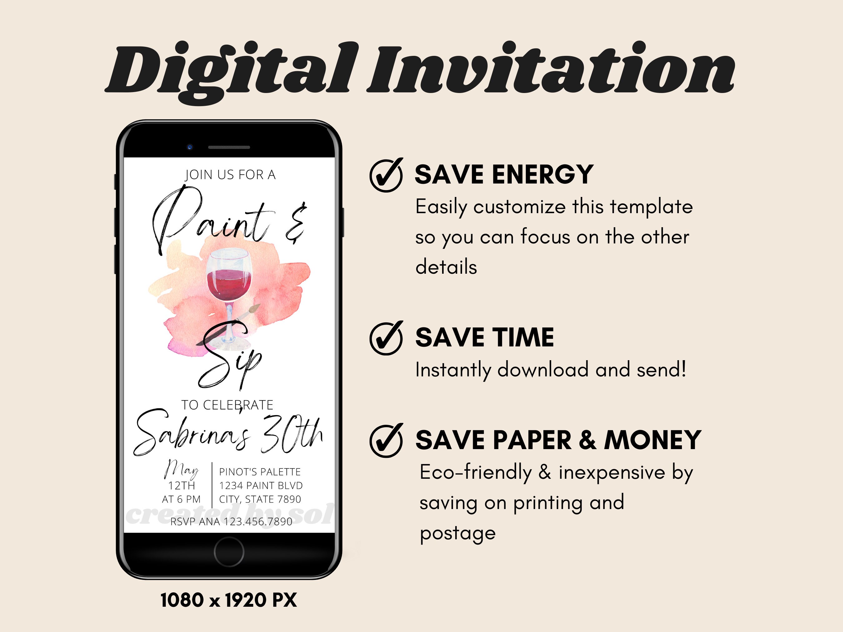 Paint and Sip Invitation Template, Paint Night Birthday Party, Instant ...