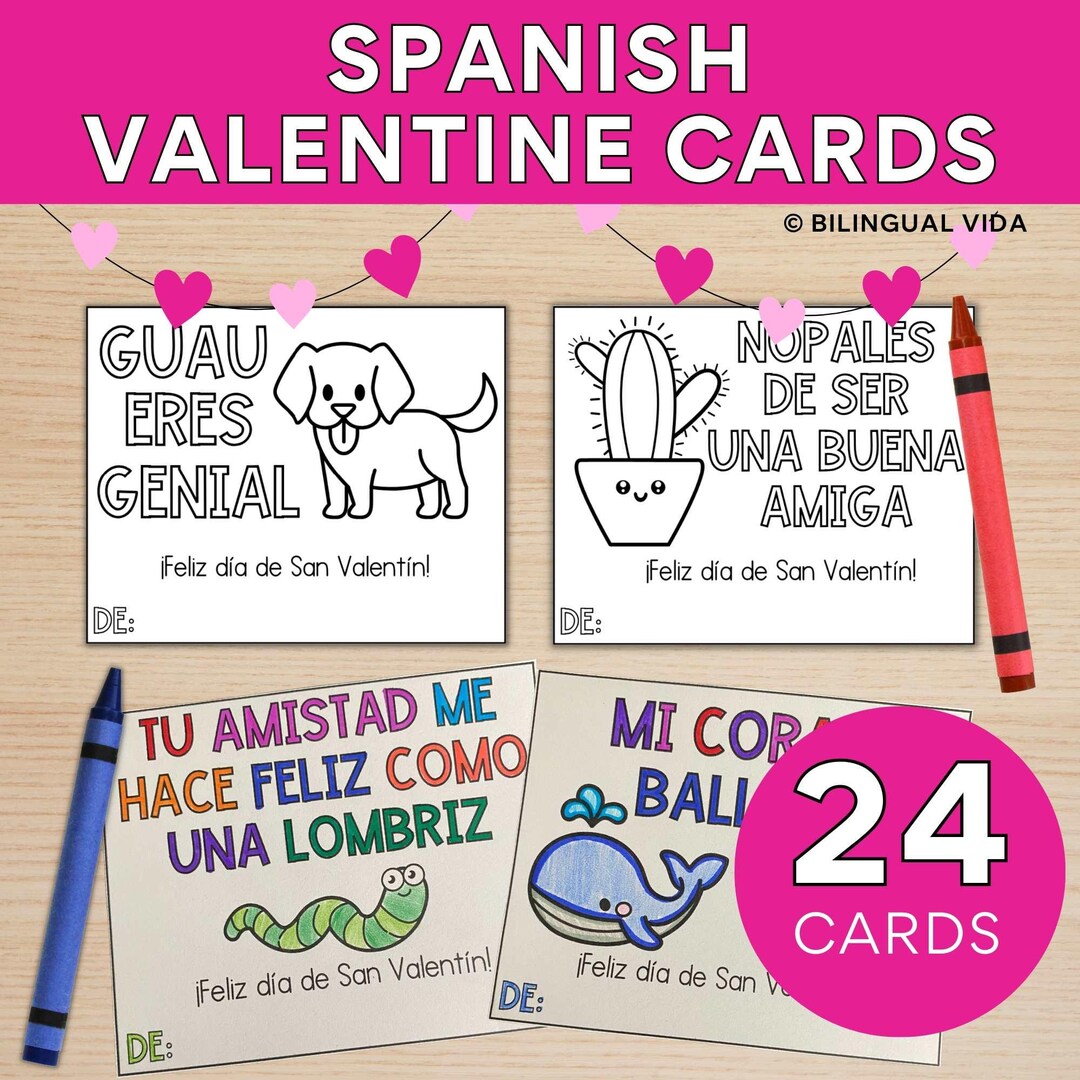 Spanish Valentine's Day Printable Cards, Valentine Coloring Cards ...