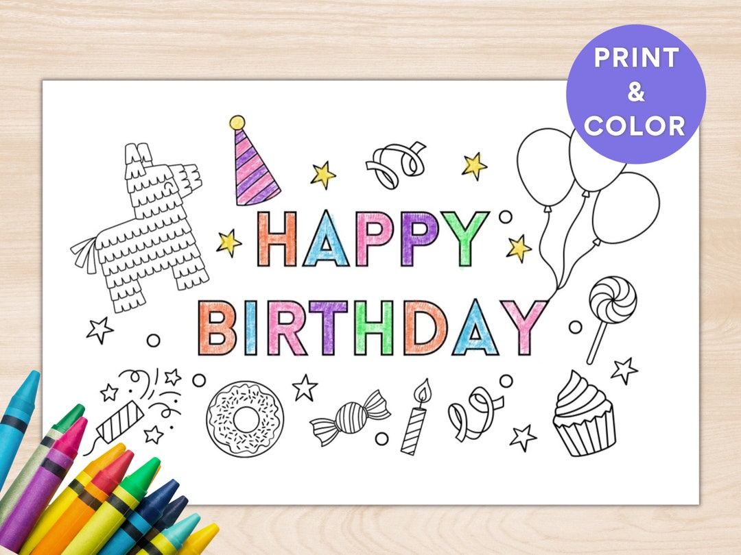 Printable Birthday Coloring Card, Instant Download Coloring Greeting ...