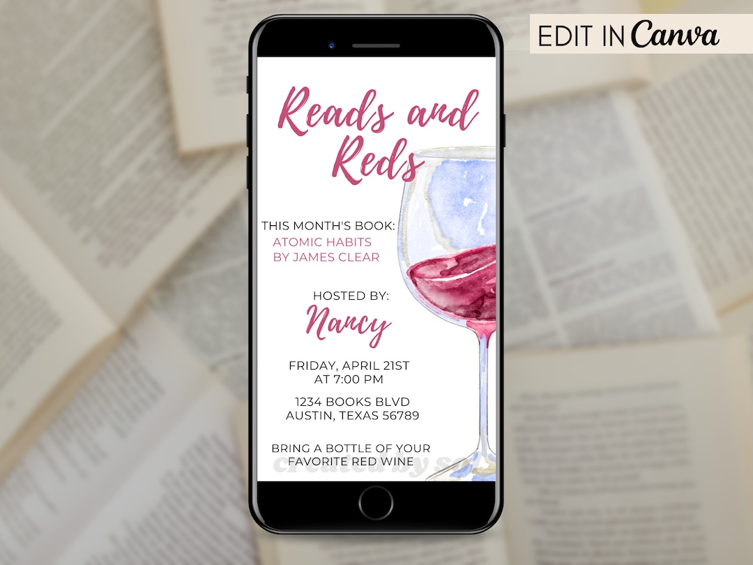 Book Club Invitation Template, Book Party, Editable Digital Invitation ...