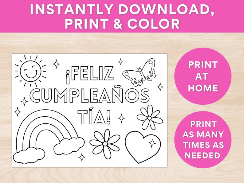 Printable Coloring Birthday Card, Digital Download Coloring Card ...