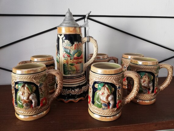 Vintage Jugs Complete 6 Pieces Plus Jug With Pewter Lid - Etsy UK