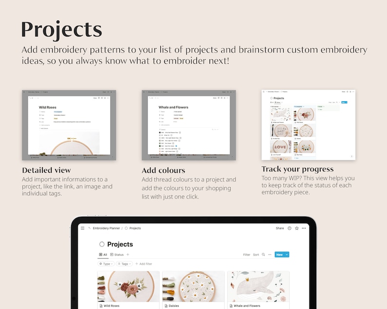Embroidery Planner NOTION TEMPLATE - Dmc Color Chart and Checklist ...