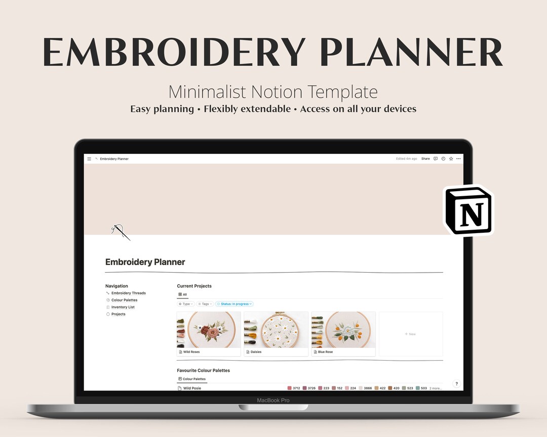 Embroidery Planner NOTION TEMPLATE - Dmc Color Chart and Checklist ...