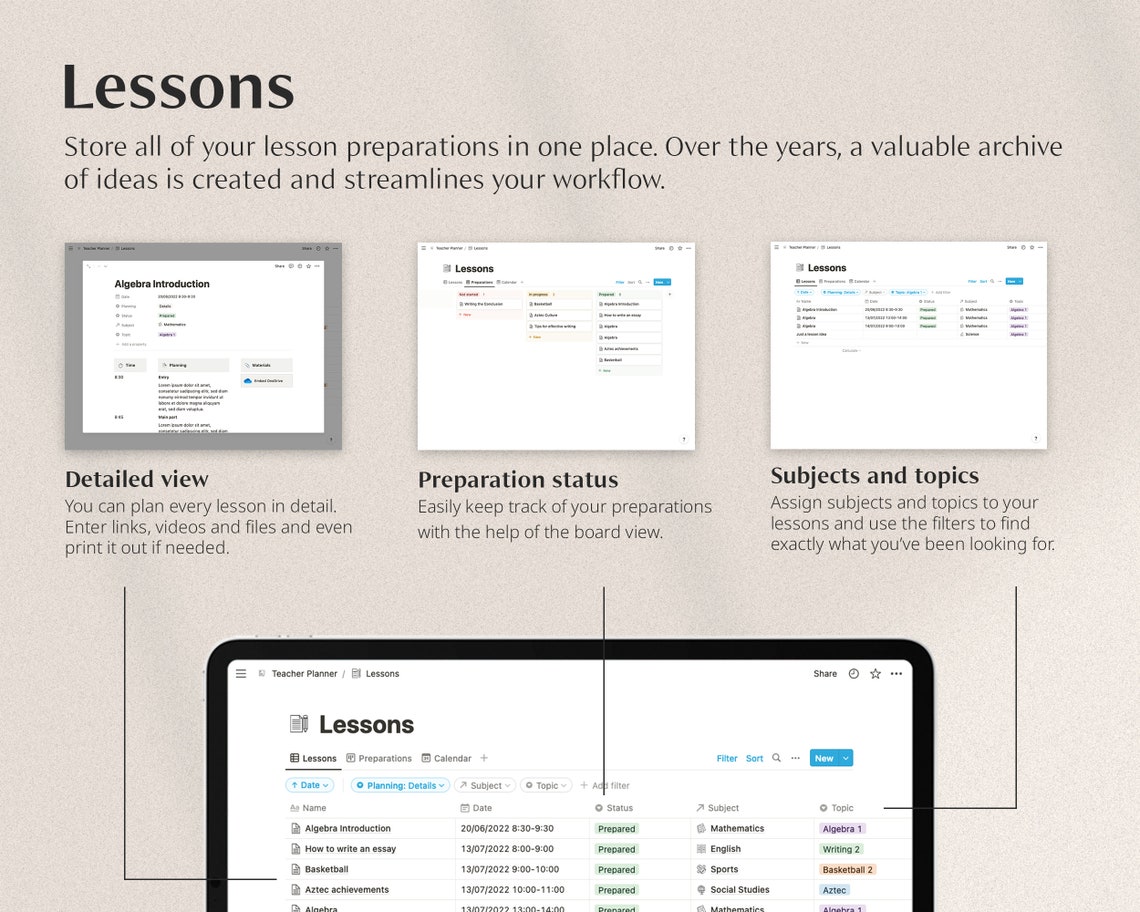 Digital Teacher Planner NOTION TEMPLATE Teacher Calendar for Lesson ...