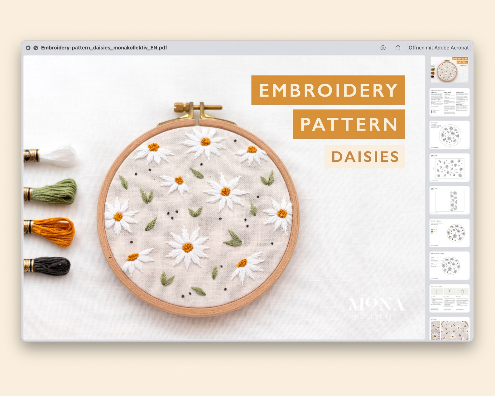 Daisy Hand Embroidery Pattern Flower Design With - Etsy