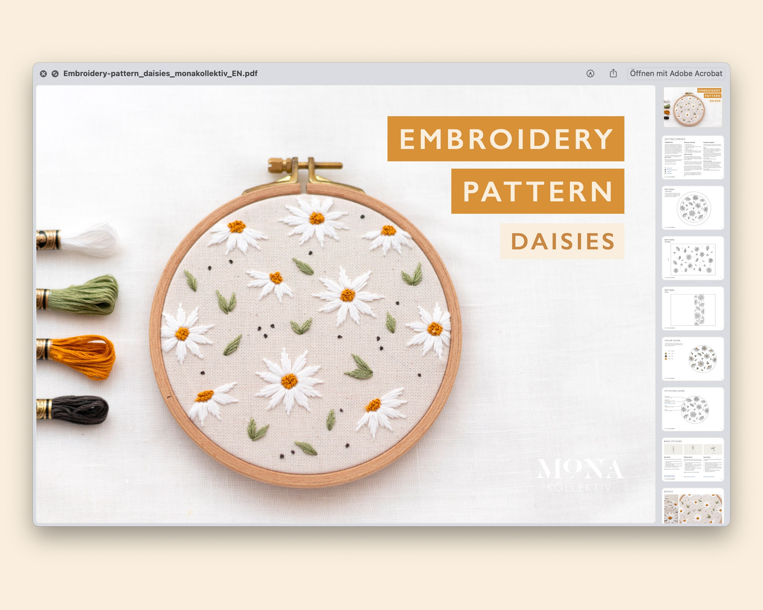 Daisy Hand Embroidery Pattern Flower Design With - Etsy