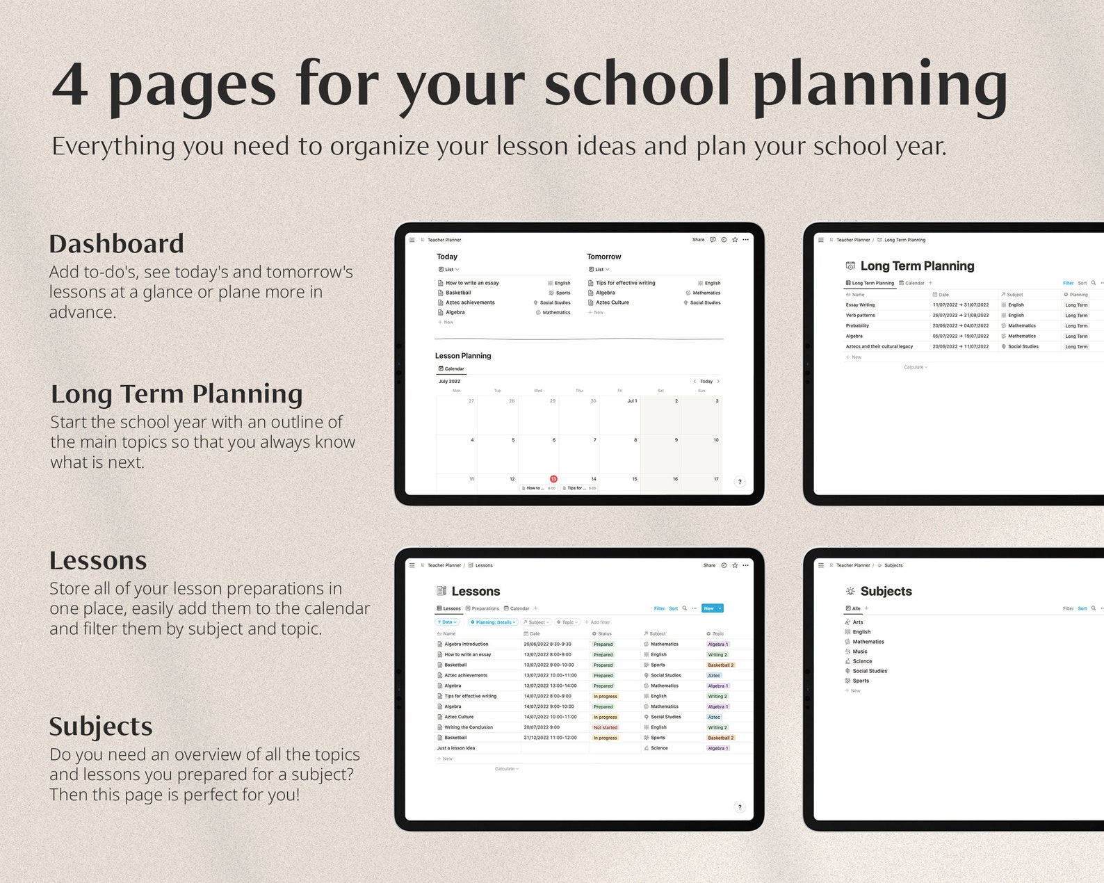 Digital Teacher Planner NOTION TEMPLATE Teacher Calendar for Lesson ...