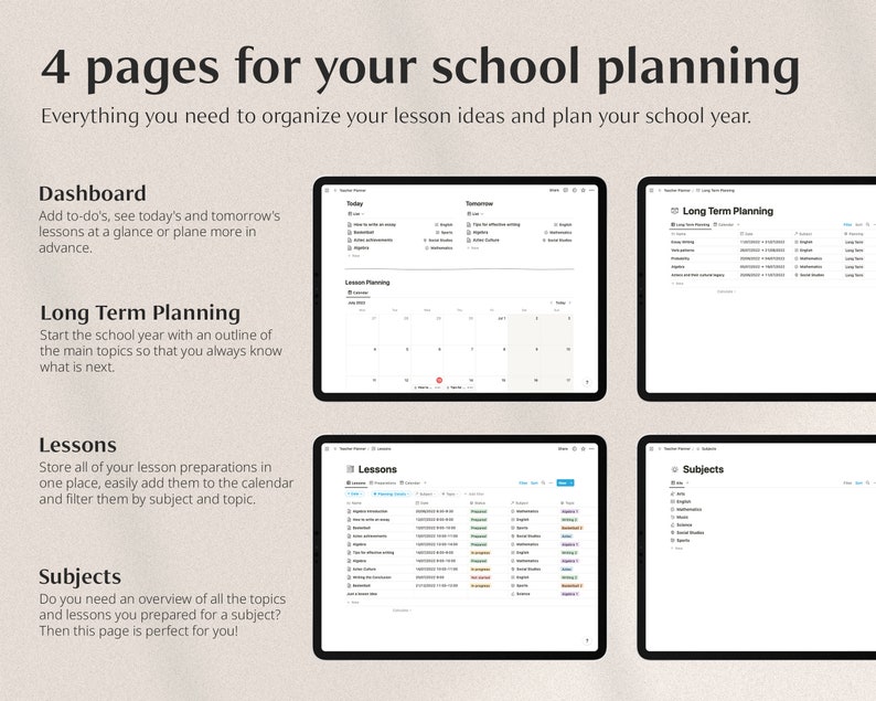 Digital Teacher Planner NOTION TEMPLATE Teacher Calendar for Lesson ...