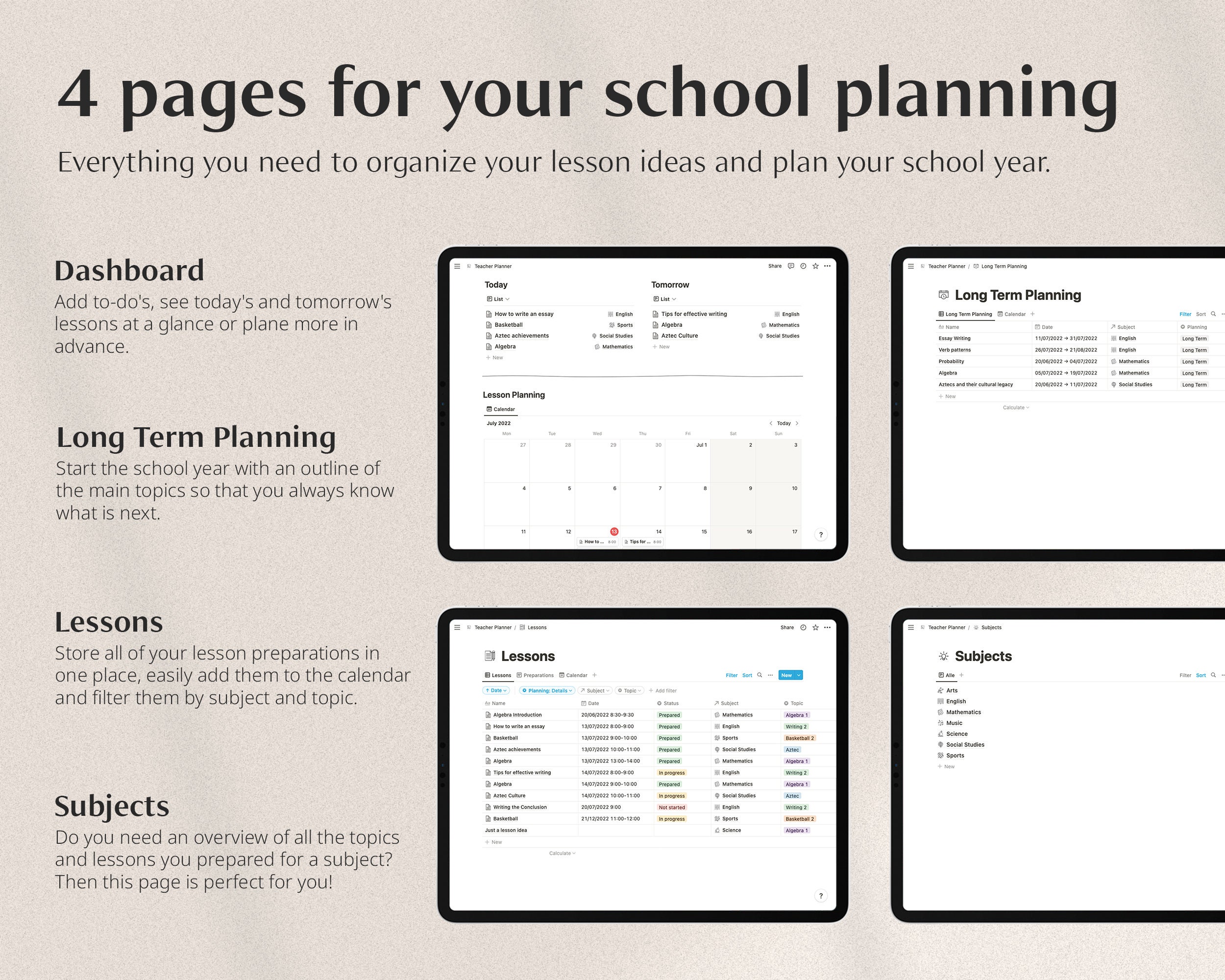Digital Teacher Planner NOTION TEMPLATE Teacher Calendar for Lesson ...