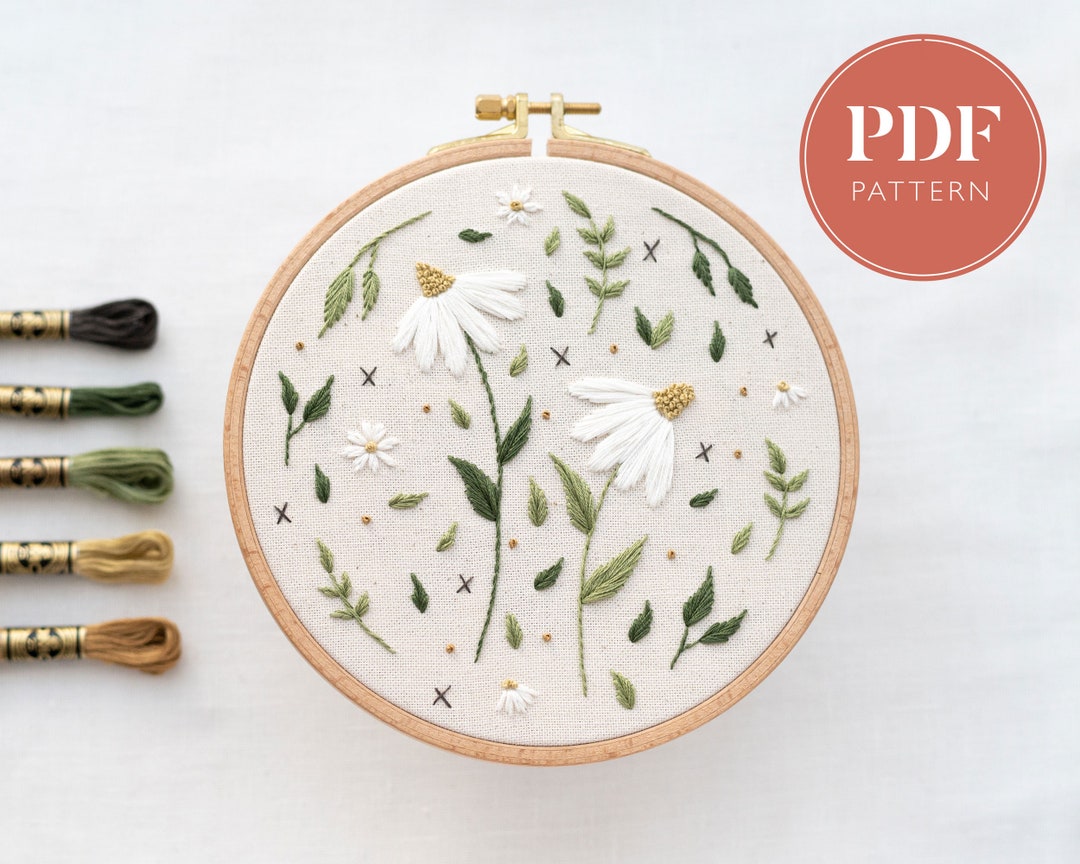 Two Daisies HAND EMBROIDERY PATTERN • Daisy Flower Pattern With ...