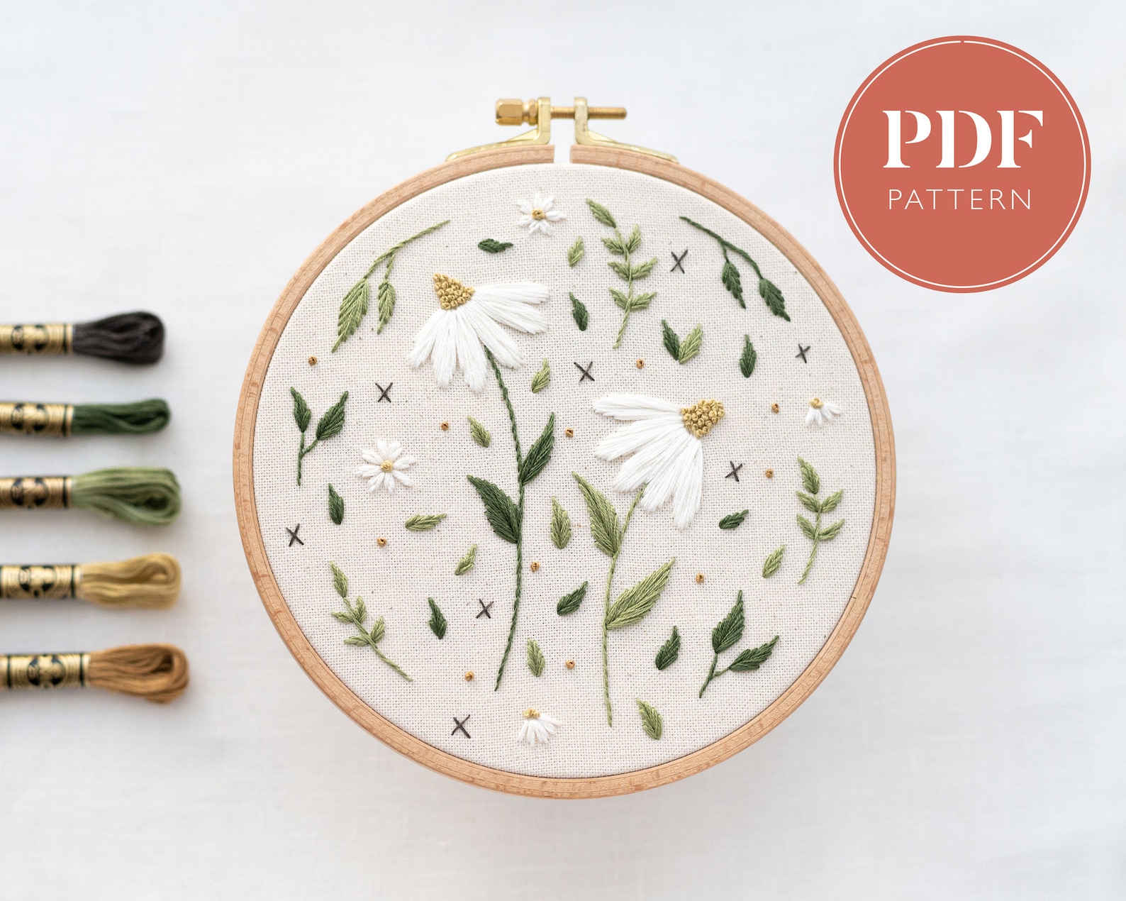 Two Daisies HAND EMBROIDERY PATTERN • Daisy Flower Pattern With ...