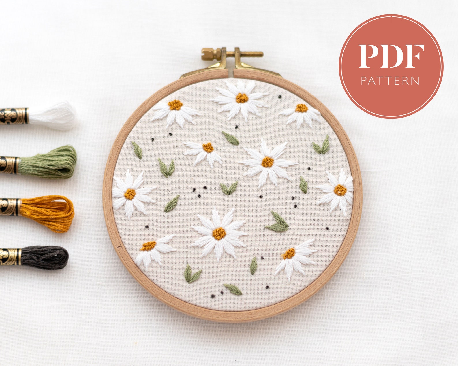 Daisy Hand Embroidery Pattern • Flower Design With Instructions and ...
