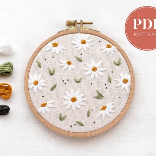 Daisy Hand Embroidery Pattern Flower Design With | Etsy